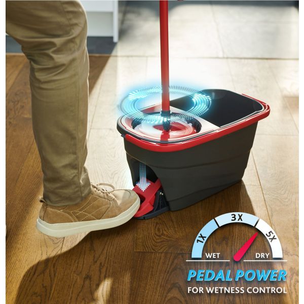 Cleaning mop with spin and dry store